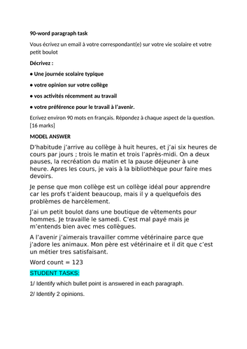 GCSE French Writing resource pack (90-word paragraph task) | Teaching ...