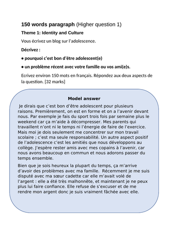 GCSE French Writing resources (150-word paragraph task) | Teaching ...