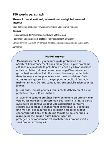 GCSE French Writing resources (150-word paragraph task) | Teaching ...