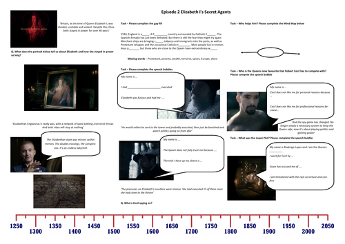 BBC- Elizabeth I's Secret Agents - Episode 2 - Worksheet to support the ...