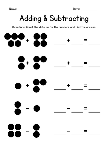 Adding & Subtracting Dots Worksheets | Teaching Resources