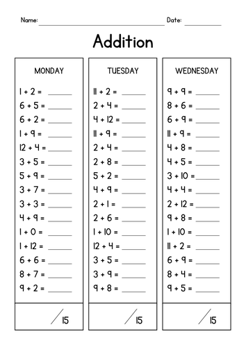 Addition Daily Practice | Teaching Resources
