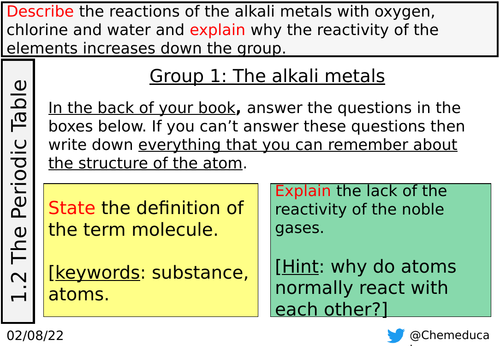 1.2.5 Group 1 The alkali metals (AQA GCSE Chemistry) | Teaching Resources