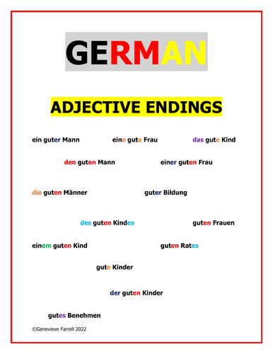 German Adjective Endings - Tables, Examples and Exercises | Teaching ...