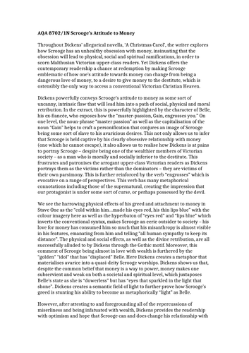 GCSE 9-1 A Christmas Carol Grade 9 Answer AQA - Scrooge's Attitude to ...
