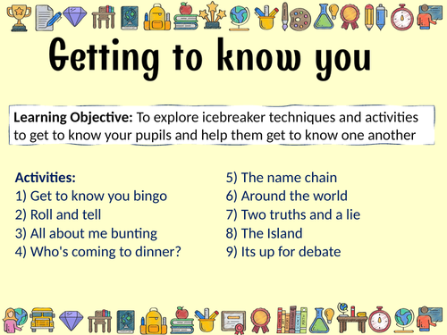 Getting to know you icebreaker activities | Teaching Resources