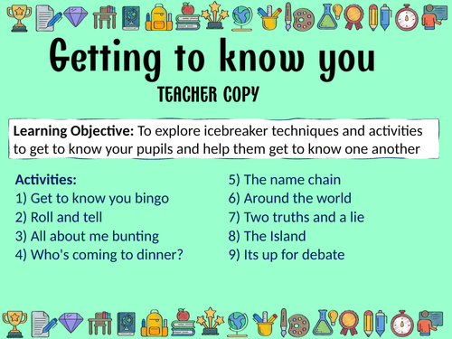 Getting to know you icebreaker activities | Teaching Resources
