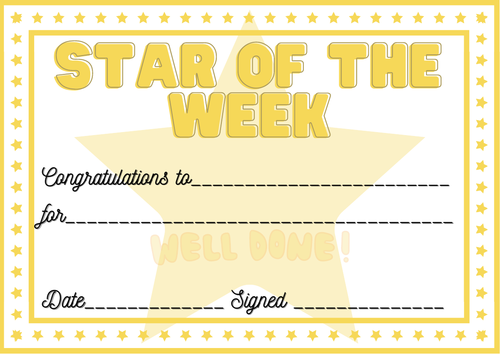 Star of the week certificate | Teaching Resources