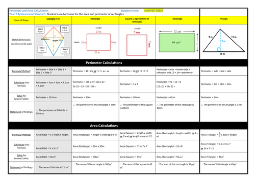 Perimeter and Area Calculations | Teaching Resources