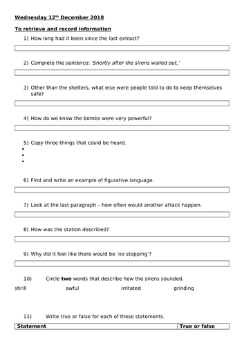 The Blitz - Year 6 Guided Reading. | Teaching Resources