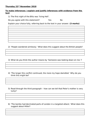 The Blitz - Year 6 Guided Reading. | Teaching Resources