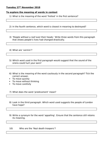 The Blitz - Year 6 Guided Reading. | Teaching Resources
