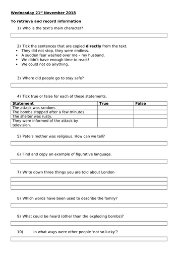 The Blitz - Year 6 Guided Reading. | Teaching Resources