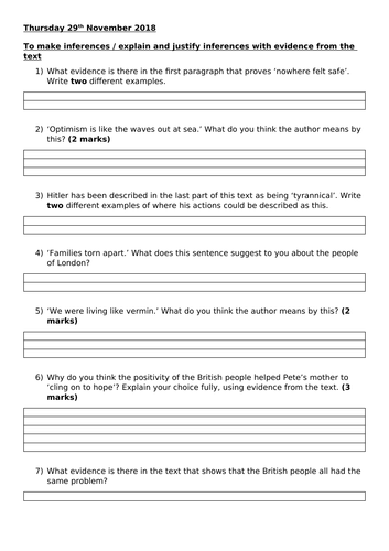 The Blitz - Year 6 Guided Reading. | Teaching Resources