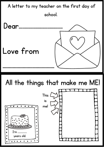 A letter to my teacher on the first day of school activity booklet ...