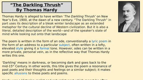 The Darkling Thrush by Thomas Hardy | Teaching Resources