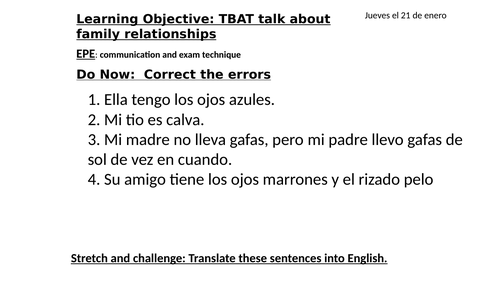 Theme 1 | GCSE Spanish | Family relationships | Teaching Resources