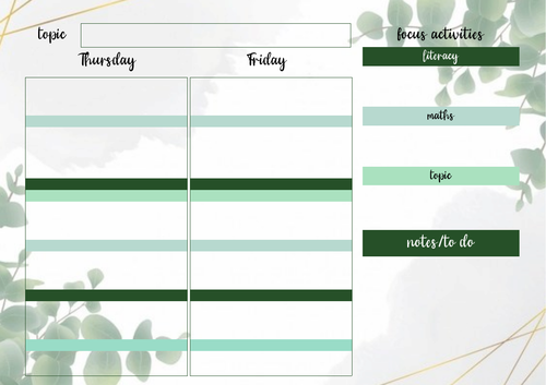 Weekly Overview Planning Format | Teaching Resources