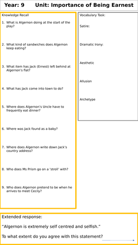 Importance of Being Earnest Entire SOW | Teaching Resources