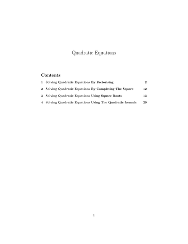 Quadratic Equations E-book | Teaching Resources
