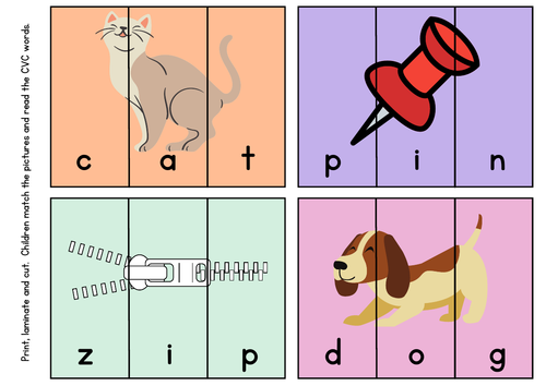 CVC Matching Game with pictures | Teaching Resources