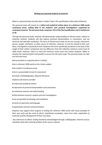 A-Level art Personal Study Essay Guide | Teaching Resources