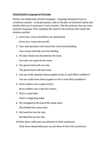 Identify EMOTIVE LANGUAGE for PERSUASION | Teaching Resources