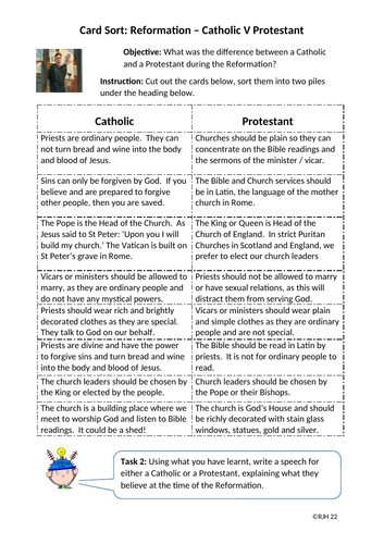 Card Sort: Reformation - Catholics V Protestants | Teaching Resources