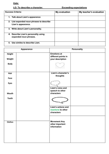 Cosmic - Character description of Liam | Teaching Resources