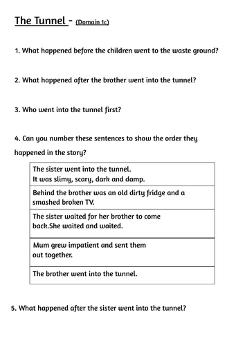The Tunnel - Reading Domain Comprehension Questions | Teaching Resources