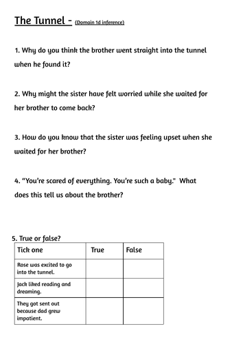 The Tunnel - Reading Domain Comprehension Questions | Teaching Resources
