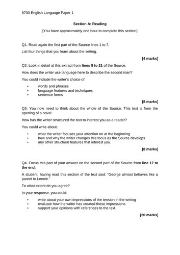 Language Paper 1 Introductory Lessons | Teaching Resources