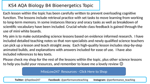 KS4 AQA Biology B4 Bioenergetics L10 Metabolism | Teaching Resources