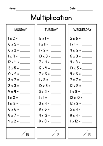 Multiplication - Daily Practice Worksheets | Teaching Resources