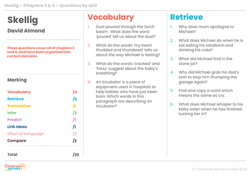 Reading Skills - Skellig - Chapters 3 & 4 | Teaching Resources