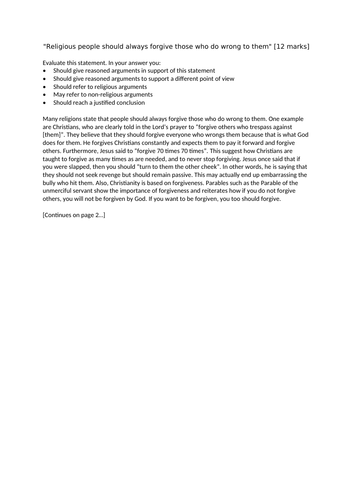 RS 12 Mark Essay Bundle | Teaching Resources