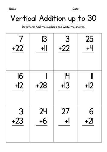 Vertical Addition up to 30 | Teaching Resources