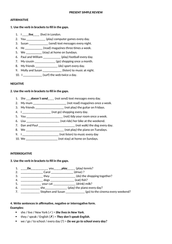 Present Simple exercises | Teaching Resources