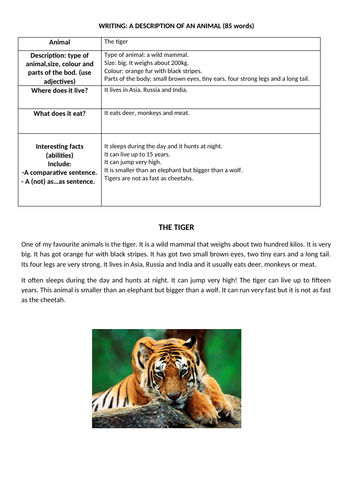 Writing: description of an animal | Teaching Resources