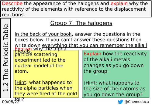 1.2.6 The Halogens (AQA GCSE Chemistry) | Teaching Resources