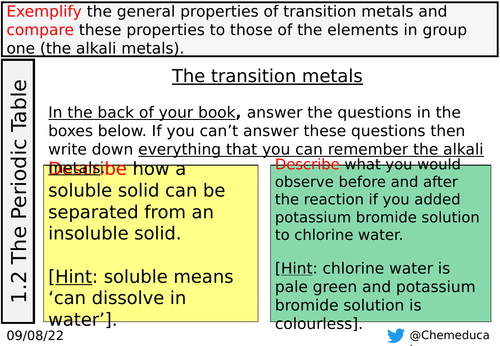 1.3.1-2 The transition metals (AQA GCSE Chemistry) | Teaching Resources