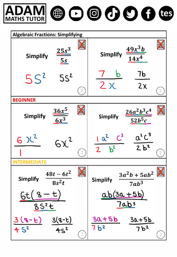 GCSE Algebraic Fractions Worksheets, Exam Questions & Solutions ...