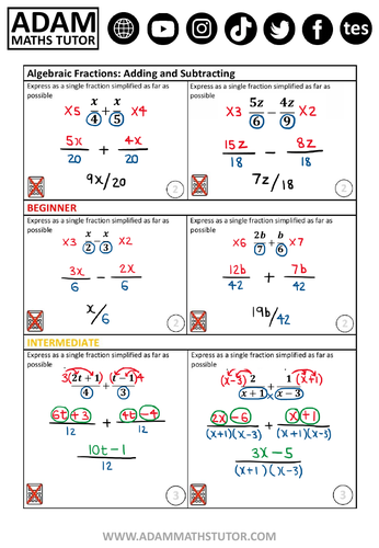 GCSE Algebraic Fractions Worksheets, Exam Questions & Solutions ...
