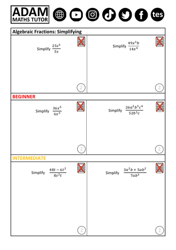 GCSE Algebraic Fractions Worksheets, Exam Questions & Solutions ...