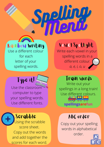KS2 Spelling Activities Practice Menu | Teaching Resources