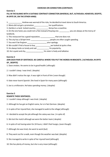 Connectors of contrast: exercises | Teaching Resources