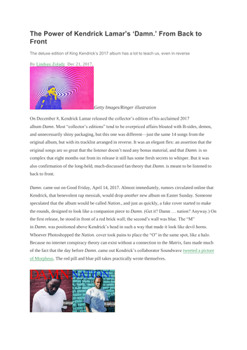 Kendrick Lamar - teaching as poetry | Teaching Resources