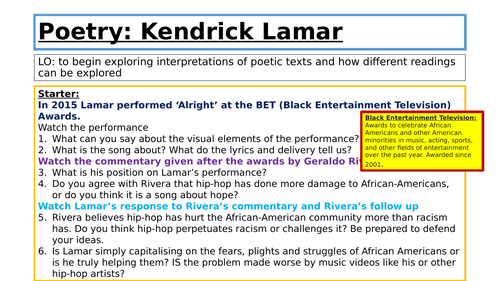Kendrick Lamar - teaching as poetry | Teaching Resources