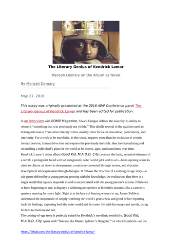 Kendrick Lamar - teaching as poetry | Teaching Resources