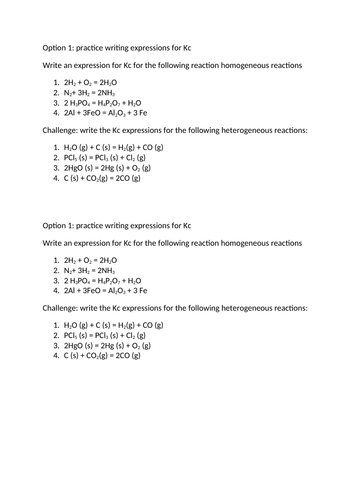 Equilibria revision | Teaching Resources